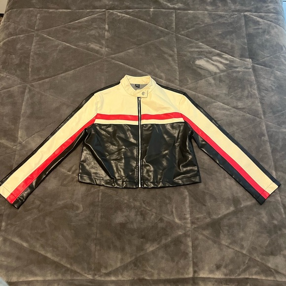 SHEIN | Jackets & Coats | Shein Black And Cream Leather Jacket With ...